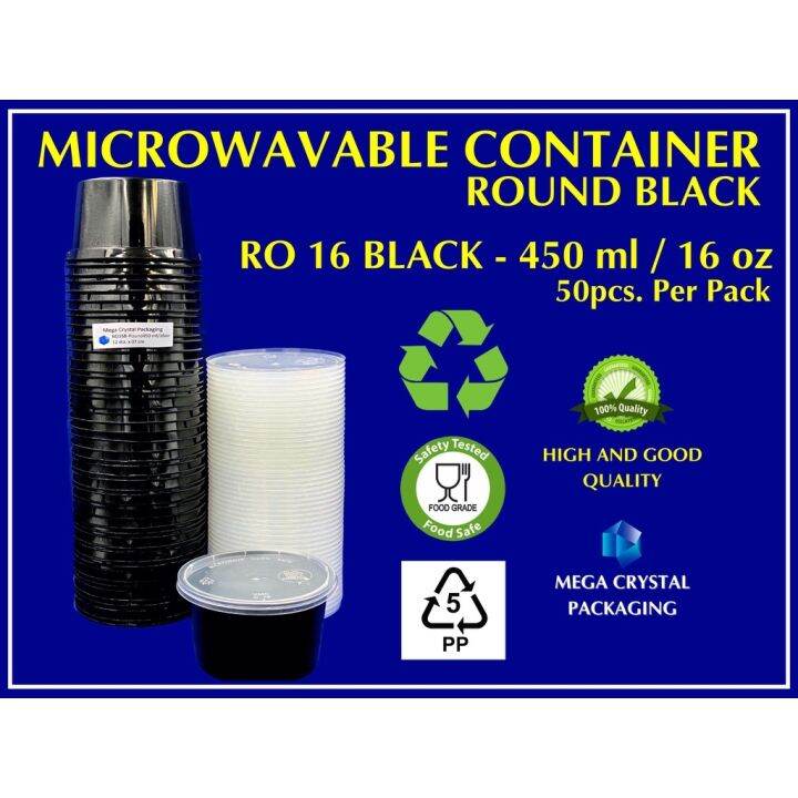 Microwavable Plastic Container RO 16 - Round 450 ml / 16 oz BLACK ( 50 ...