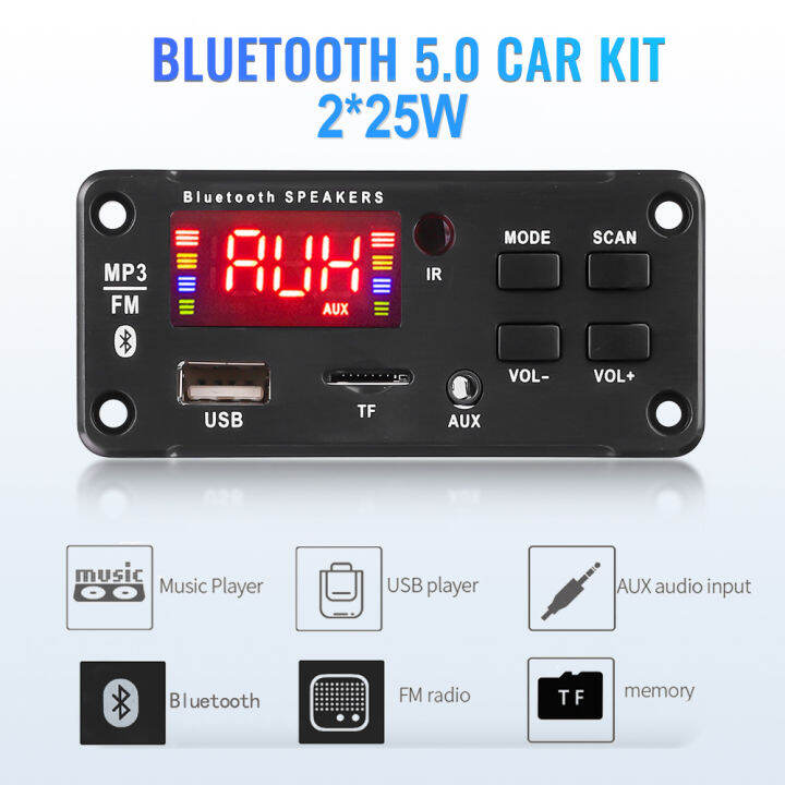 Large LCD Color Screen Wireless Bluetooth 5.0 Decoder Board DC 5V-12V MP3 WMA Audio Decoding ...