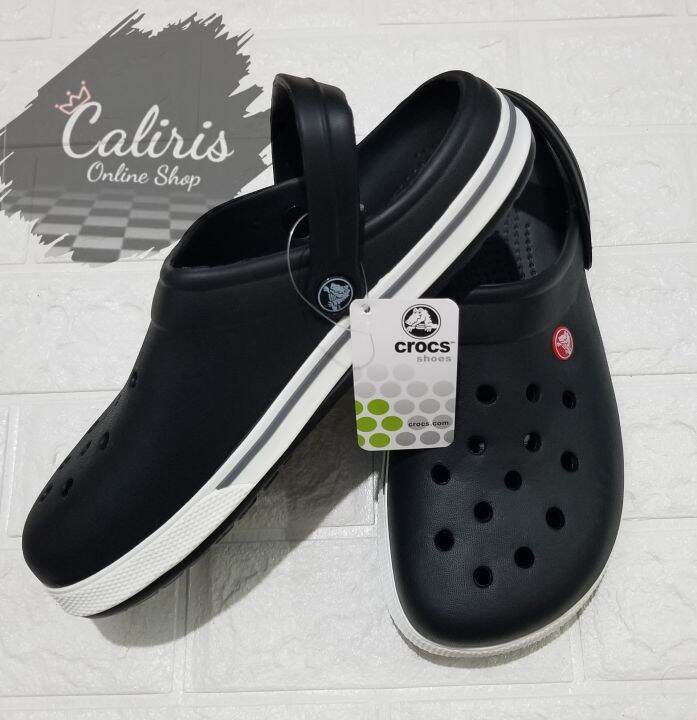 Crocs* For Men and Women Unisex Black and Red Crocs* White Stripe ...