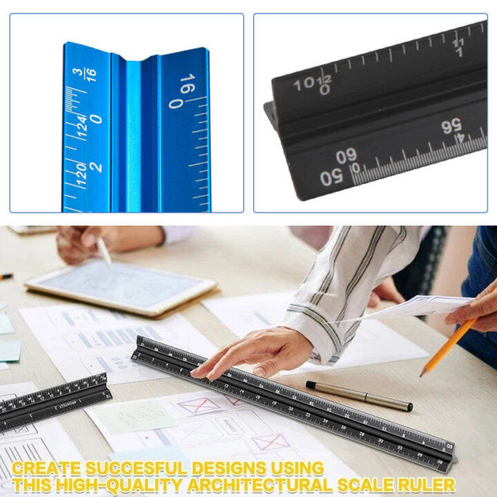 【In Stock】2 Pack Metal Scale Ruler, 30cm Aluminum Triangular Scale ...