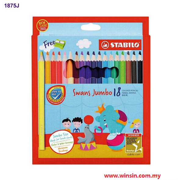SCHWAN STABILO JUMBO COLOUR PENCIL 18 colour LONG - * 1875J * .Premium ...