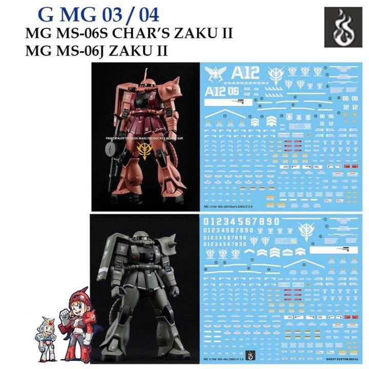 ดีคอลน้ำ [Ghost] MG 03 MS-06J / MG 04 MS-06S CHAR'S ZAKU II 2.0 MG 1/ ...