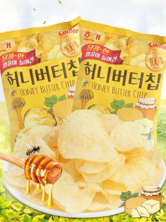 Korea Calbee Haitai มันฝรั่งทอดเนยน้ำผึ้งรสทรัฟเฟิลสีดำบางเฉียบสำหรับ ...