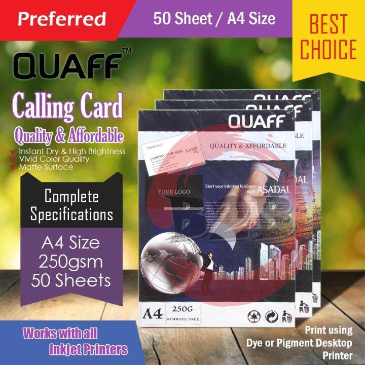 Quaff White Calling Card Paper A4 220gsm 250gsm 50sheets (Matte ...