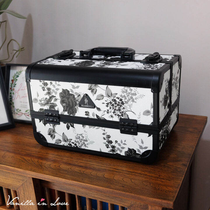 GK11 กระเป๋าเครื่องสำอาง เคสช่างแต่งหน้า Gladking สีขาวดำ ลายดอก ...