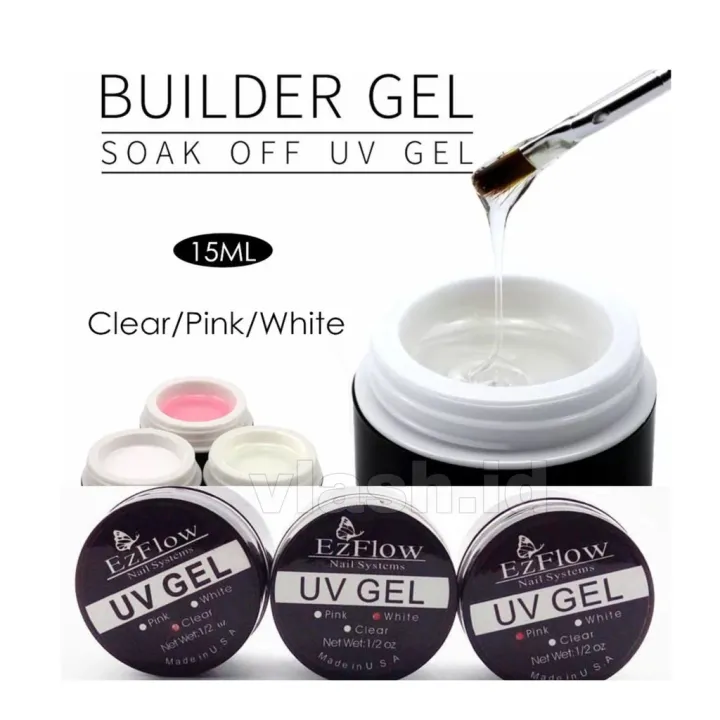 Ez Flow 15g UV Gel Builder Nail Art Tips Extension Clear Pink White USA ...