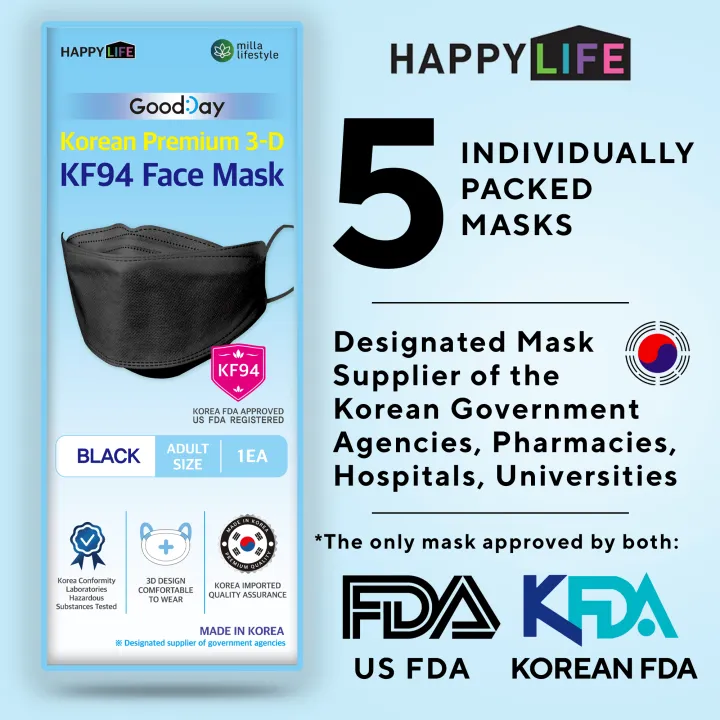 Happy Life Face Mask Black Mask 5 pieces KFDA and US FDA Registered ...