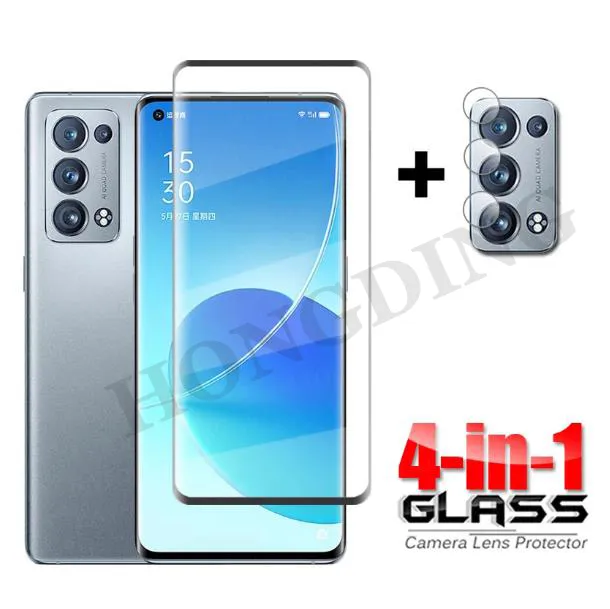 4 In 1สำหรับ Oppo Reno6 Pro Plus 5g กระจกเทมเปอร์3d โค้งเต็มรูปแบบฝา
