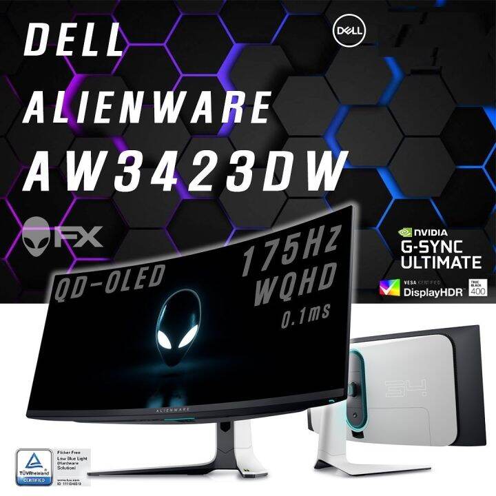 Alienware AW3423DW QD OLED 34 Inch WQHD (3440x1440) 21:9 1800R Curved ...