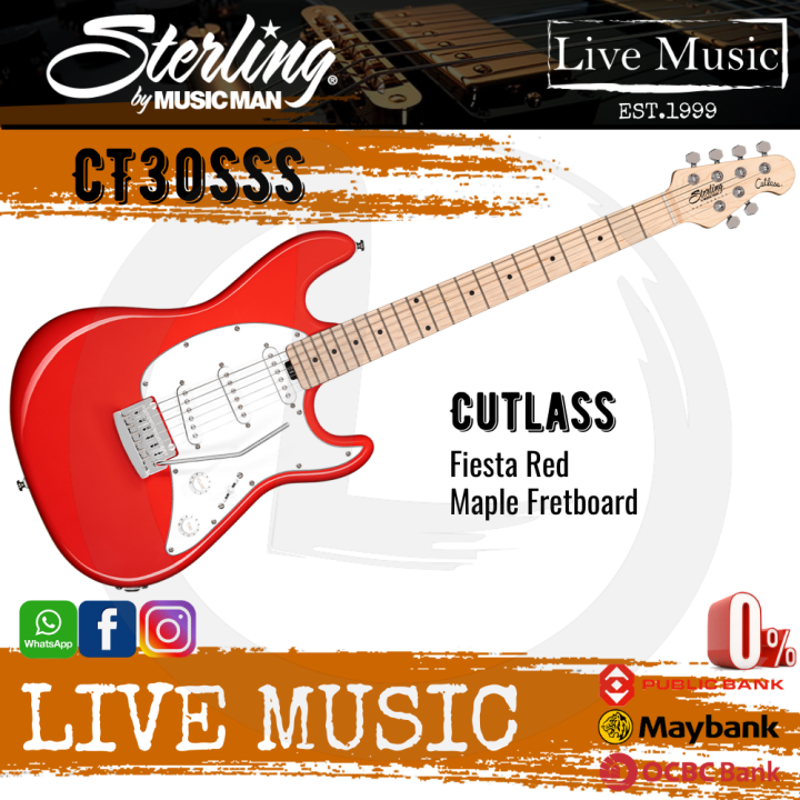 Sterling by Music Man Cutlass CT30SSS Electric Guitar, Maple Fretboard - Fiesta Red (CT30 SSS ...