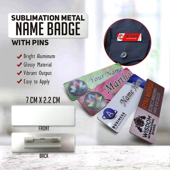 Magic photo QUAFF Sublimation Metal Name Badge with Adhesive Pins 7x2cm ...