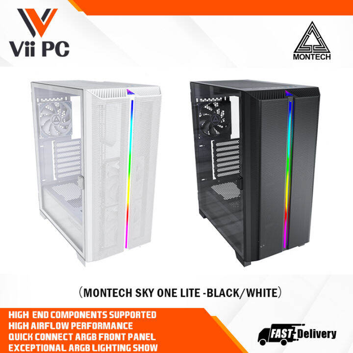 Montech Sky One Lite Tempered Glass ATX Gaming Mid Tower ARGB Lighting ...