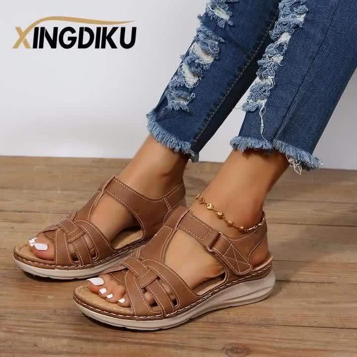 R สุภาพสตรีลิ่มส้นตะเข็บรองเท้าแตะ2022ฤดูร้อนใหม่หนาแต่เพียงผู้เดียวที่ ...