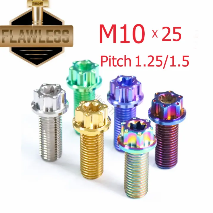 Flawless-Ti Gr5ไทเทเนียมเกียร์อัลลอยหัวเบรค Caliper Nut ตัวยึด M10X25X1 ...