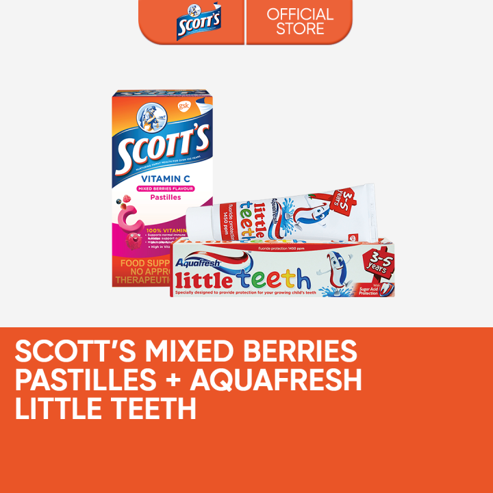 Scott’s Pastilles Mixed Berries 50s and Calcium + Aquafresh Little ...