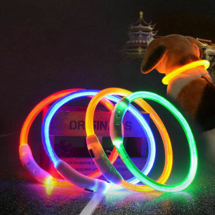 7 Colors LED USB Dog Collar Rechargeable LED Night Safety Pet Dog ...