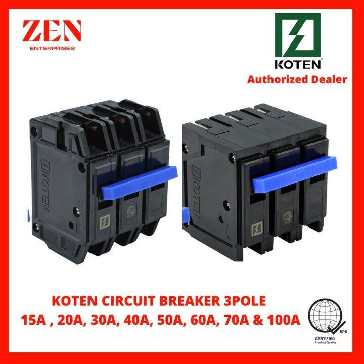 Koten Circuit Breaker 3P Plug in Bolt on 15 20 30 40 50 60 70 100Amp ...