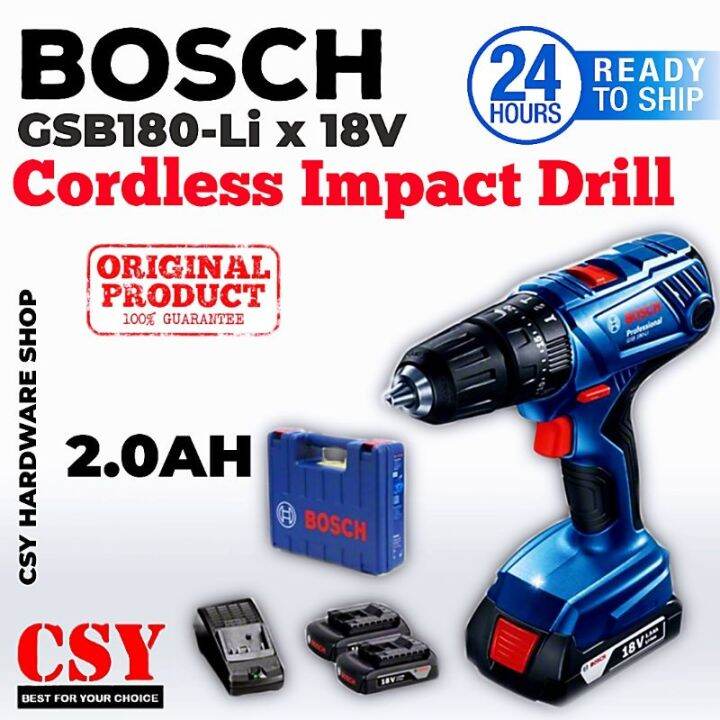 BOSCH GSB180-Li Cordless Impact Drill 2.0Ah 18V | Lazada