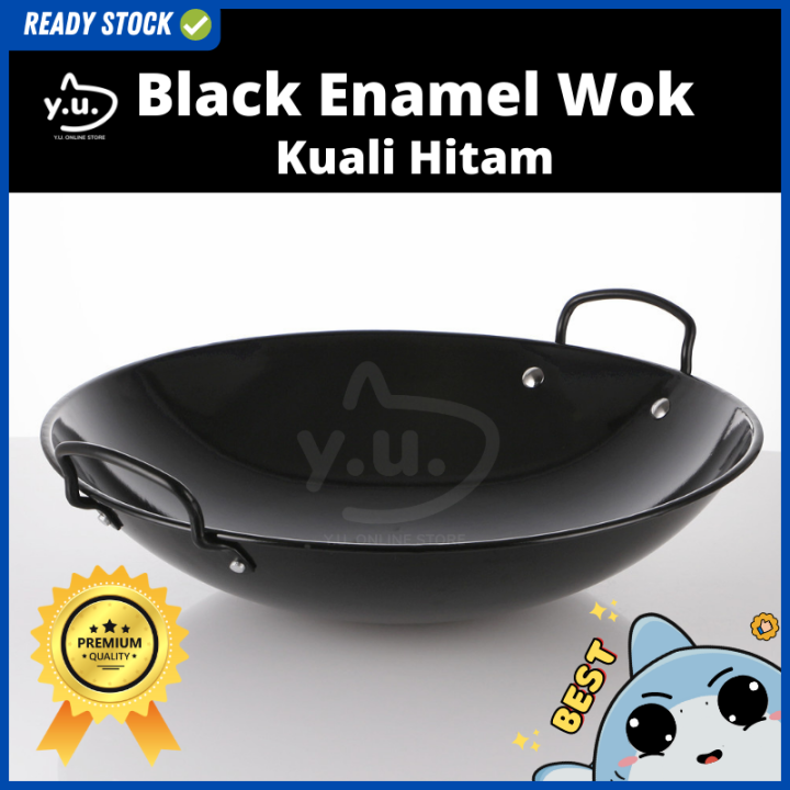 YU Ready Stock Black Enamel Wok / Iron Wok / Kuali Enamel / Kuali Hitam ...