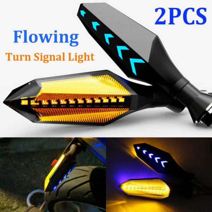 Hot !! Universal 12 LED Motorcycle Turn Signal Lights 12V Flowing Water Blinker Amber Motorbike ...