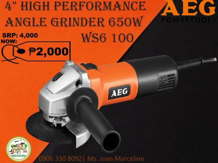 AEG 4" High performance Angle Grinder 650watts WS6 100 | Lazada PH