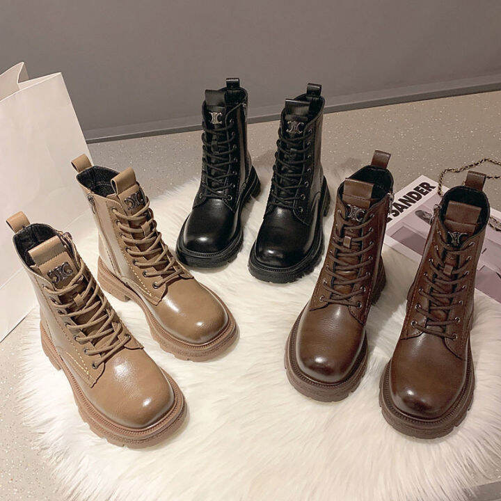 ZAZA Martin Boots สำหรับผู้หญิงรองเท้าหนังสีดำรองเท้าข้อเท้านุ่มแต่ ...
