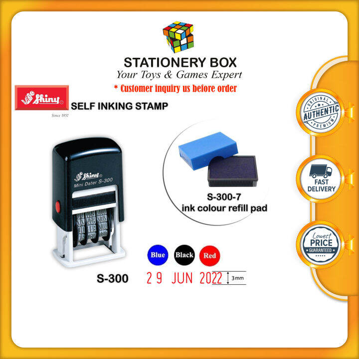 Shiny Self Inking Date Stamp 3mm height (S-300) & Ink Colour Refill Pad (S-300-7) | Lazada
