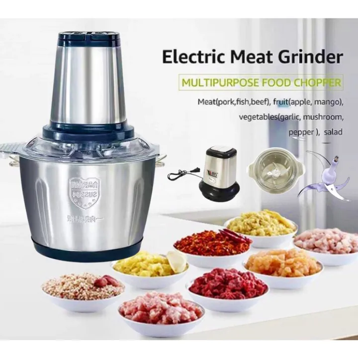 【In Stock】 2L Grinder Electric Meat Blender Food Chopper Vegetable Cutter Stainless Steel ...