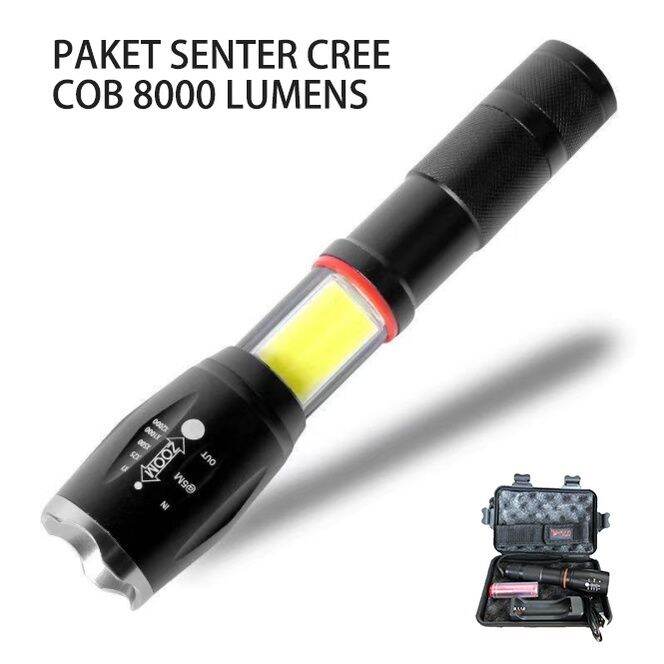 Paket Senter LED Cree XM-L COB 8000 Lumens USB Free Tempat Cas Baterai | Lazada Indonesia