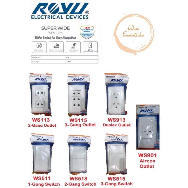 ROYU SUPER Wide Series 1 2 3 Gang Switch/Outlet Aircon Outlet | Lazada PH
