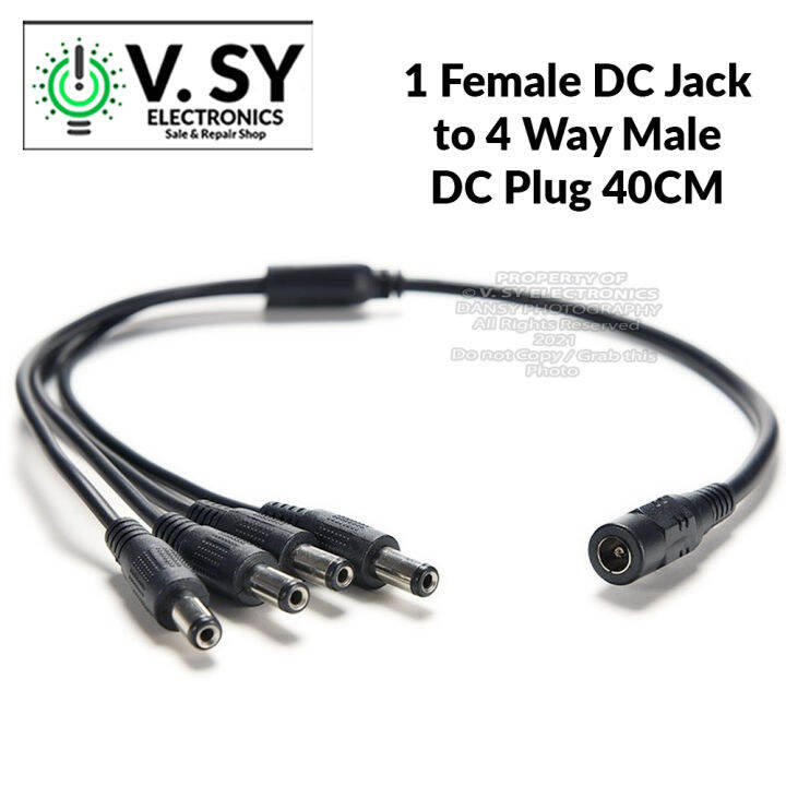 1 Female DC Jack to 4 Way Male DC Plug Power Supply Splitter Connector ...