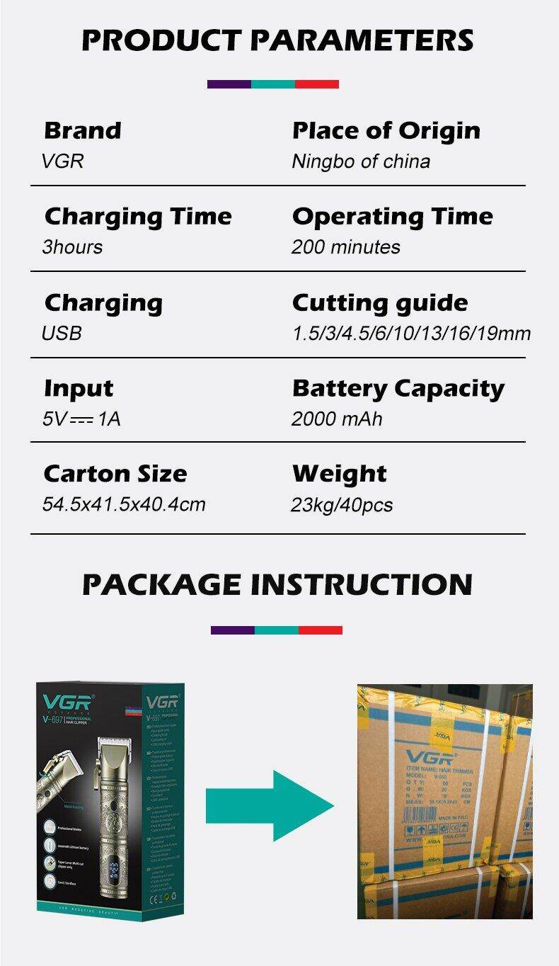 เครื่องตัดผมมืออาชีพปัตตาเลี่ยน VGR นี่หนีบแบบชาร์จไฟได้โลหะวินเทจตัดที่อยู่อาศัยสำหรับผู้ชาย V ...