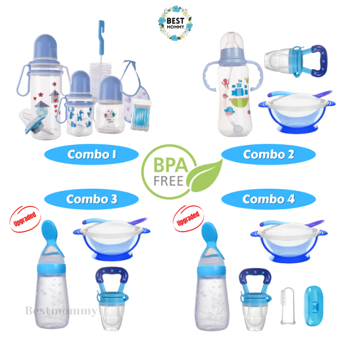 BESTMOMMY Baby Essential Combo Feeding Bundle Bowl Set Utensil Silicone Bottle Nipple Toothbrush ...