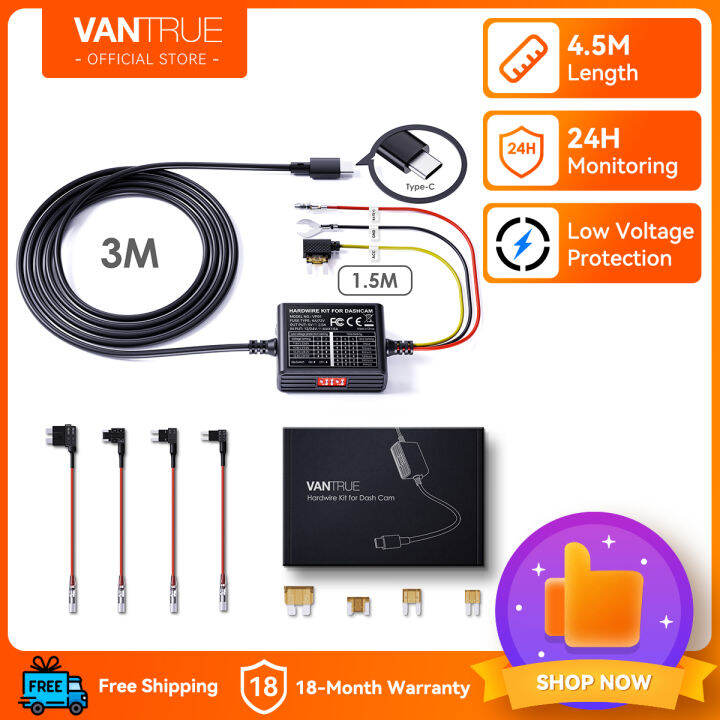 Vantrue 3-Lead Acc Hardwire Kit for Dash Cam, 5 Low Voltage Protection ...