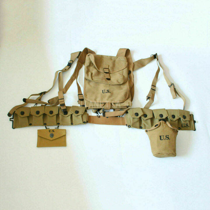 WW2 US Army Soldier 1928 Haversack Canteen First Aid Pouch Ammo Belt ...