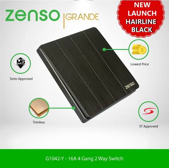 Zenso - Grande Series 16A 4 Gang 2 Way Switch - Hairline Black Color ...