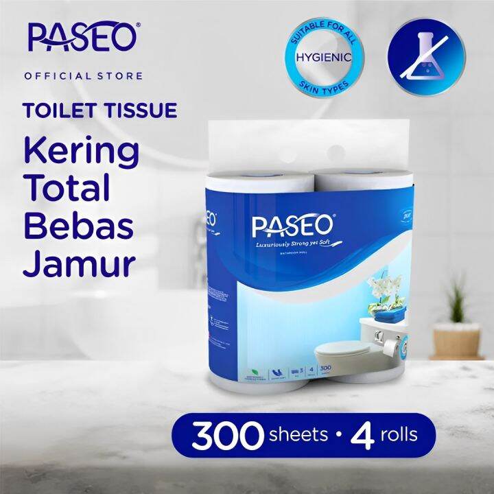Paseo Elegant Tissue Toilet Core Roll Emboss 300 Sheets x 4 Roll ...