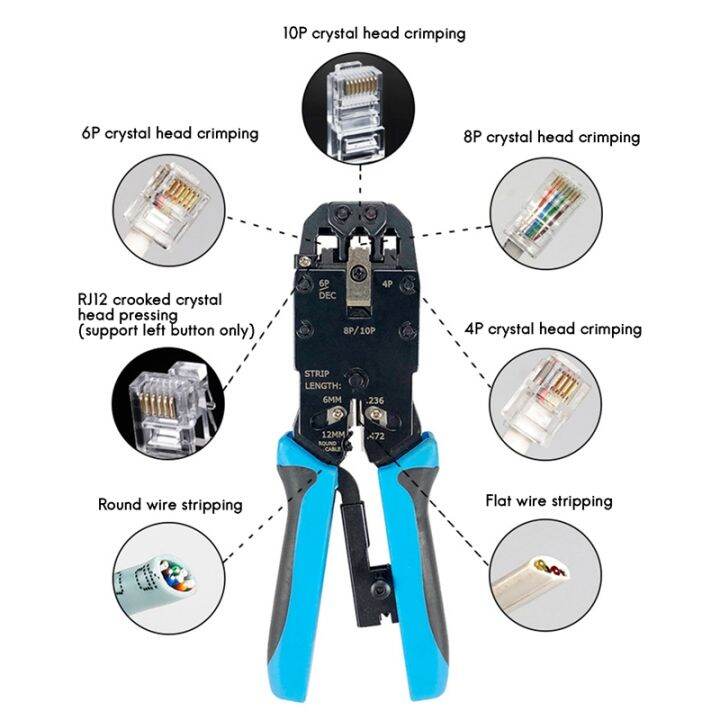 RJ45 Network Crimper 10P 8P 6P 4P Crimping Tools Stripper for RJ45 RJ11 ...