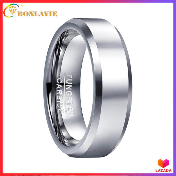 BONLAVIE 4mm 6mm 8mm Tungsten Carbide Ring High Polished Beveled Edge ...