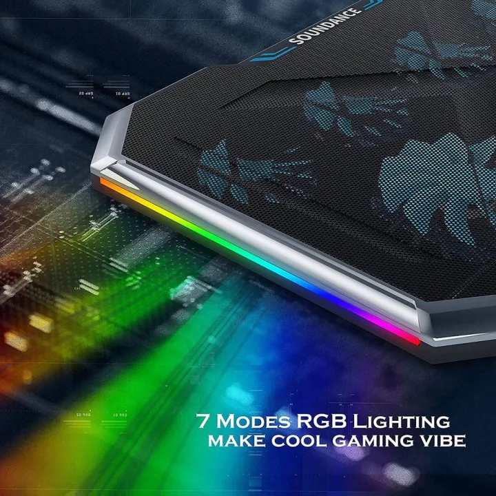 Six Fan Led Screen Two USB Port RGB Lighting Laptop Cooling Pad ...