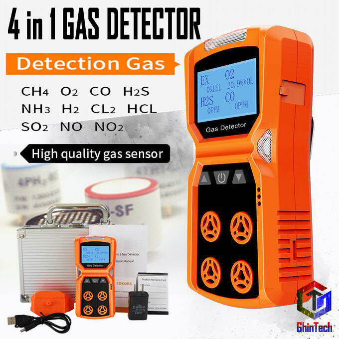 4 in 1 Detector Udara Gas Monitor H2S O2 CO LEL Multi Detektor Gas Multi, pendeteksi Gas O2 H2S ...