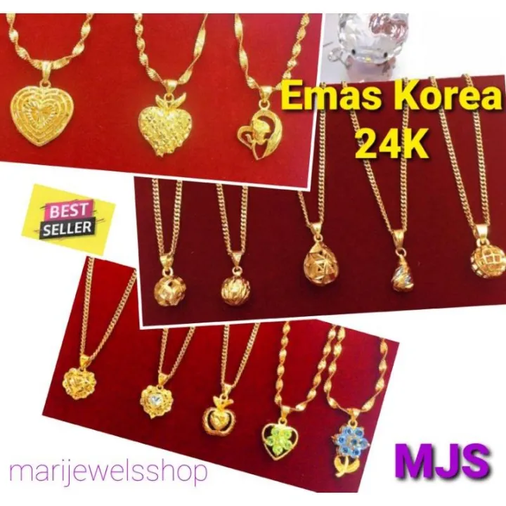 💥free Cop 916💥nce10s Emas Korea Rantai Leher Pendant Buah Loket Batu Crystal Set Gold Plated