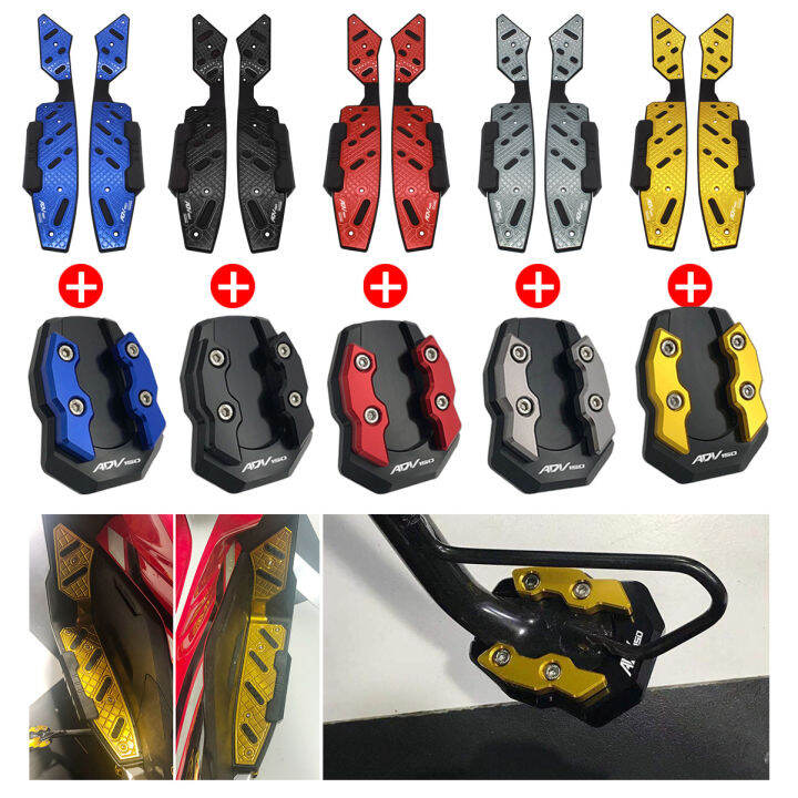 SEMSPEED Motorcycle Front Footrest Footboard Footpeg + Side Foot Stand ...