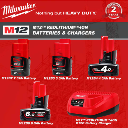 MILWAUKEE M12 Batteries And Chargers For 2.0Ah / 3.0Ah / 4.0Ah / 6.0Ah RED-LITHIUM™-ION Battery ...