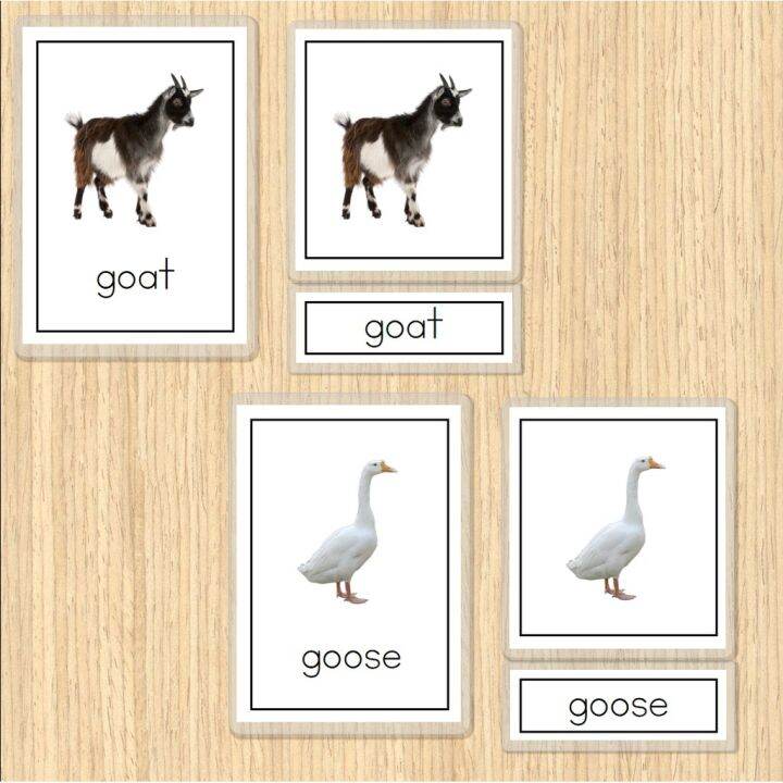 Farm Animals - Montessori Three-Part Cards - Cursive/Print/D'nealian ...