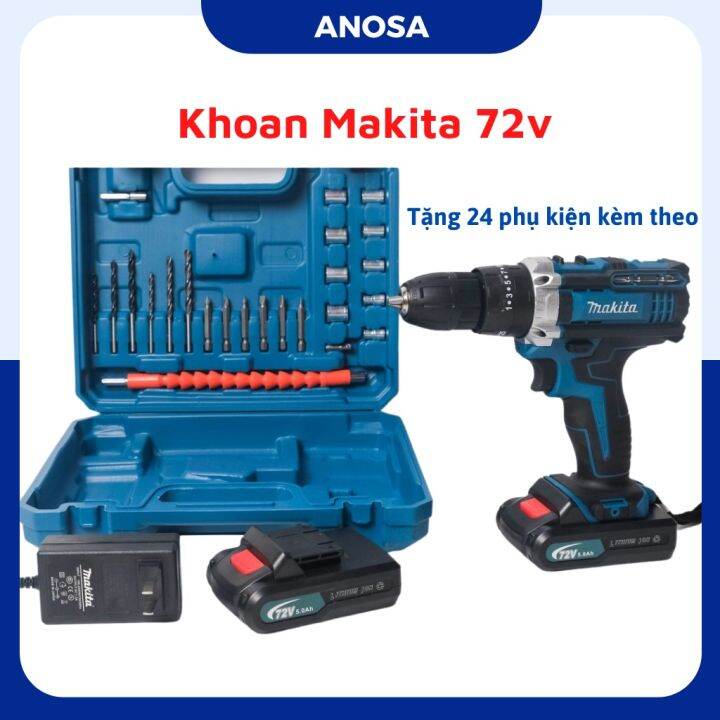 Máy khoan cầm tay pin Makita 72v, máy khoang pin mini 3 chức năng có búa tặng kèm bộ phụ kiện 24 ...