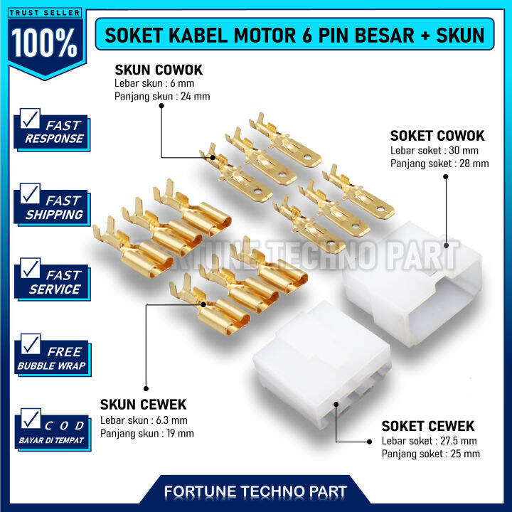 [GRATIS ONGKIR] [COD] - PAKET 3 SET Socket 6 Pin Besar + Skun Soket ...