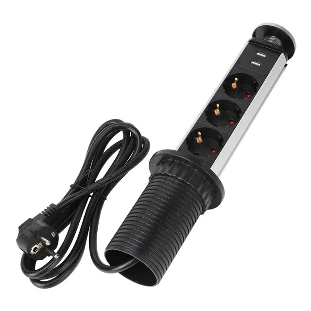 Hidden Desktop Sockets Kitchen Aluminum Shelf Power 1 Led+2 Charge USB ...