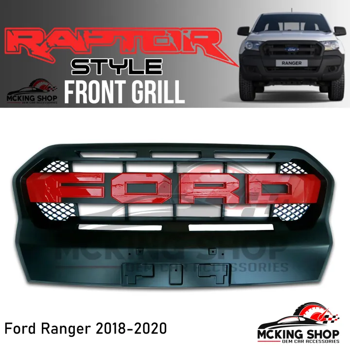 Raptor-Styled Front Grill for Ford Ranger 2018 WILDTRAK Red FORD Logo ...