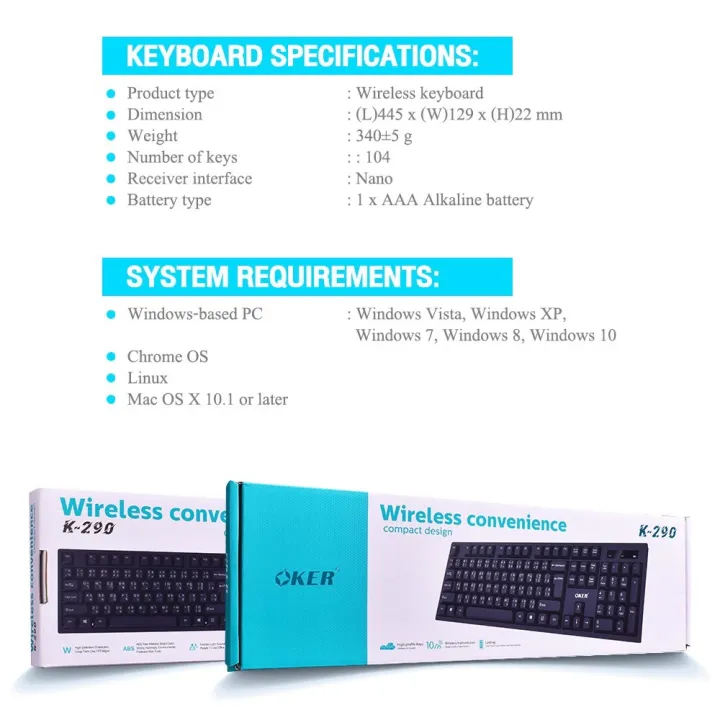 คีย์บอร์ดไร้สาย OKER K-290 Wireless KEYBOARD 2.4 GHz | Lazada.co.th